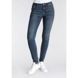 Skinny-fit-Jeans Arizona "Ultra-Stretch, sehr bequem, gut zu kombinieren", Damen, Gr. 46, N-Gr, blau (dunkelblau us), Denim/Jeans, Obermaterial: 74% Baumwolle, 24% Polyester, 2% Elasthan, skinny fit lang, Jeans Skinny-fit-Jeans, extra-eng geschnittene Beinform, normale Leibh&ouml;he