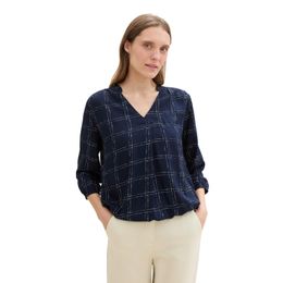 Langarmbluse Tom Tailor, Damen, Gr. 36, blau (delicate navy check design), Web, Obermaterial: 100% Viskose, gemustert, regular fit taillenbedeckt, V-Ausschnitt, Blusen Langarmbluse, mit Livaeco by Birla Cellulose(TM)