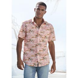 Beach Time Hawaiihemd BEACHTIME "Regular fit", Herren, Gr. XL (43/44), N-Gr, rosa (rosa, bedruckt), Web, Obermaterial: 100% Baumwolle, gemustert, regular fit, ohne Ausschnitt, abgesteppte Kante, Hemden Hawaiihemd, Kurzarm, Freizeithemd mit Palmenprint, reine Baumwolle