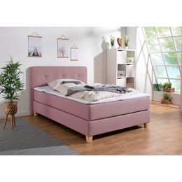 Boxspringbett Home Affaire "Fargo", lila (flieder), B:133cm L:207cm, Struktur fein (100% Polyester);Samtstoff (100% Polyester), Komplettbetten, Boxspringbett, inkl. Topper, in 3 Matratzenarten, in Samt- oder Strukturstoff