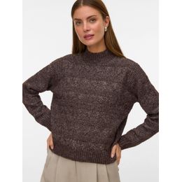 V&eacute;ro Moda Strickpullover VERO MODA "VMVIRGO LS HIGHNECK PULLOVER BF", Damen, Gr. S, chocolate torte detail:with melange, Strick, Obermaterial: 89% Polyester, 11% Polyacryl, meliert, regular fit, hoch geschlossener Ausschnitt, Rippb&uuml;ndchen, Pullover Strickpullover