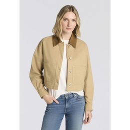 Kurzjacke HUGO BLUE "Andeso", Damen, Gr. 38, open beige 280, Denim/Jeans, Obermaterial: 100% Baumwolle, unifarben, relaxed fit h&uuml;ftlang, angesetztes B&uuml;ndchen mit Kn&ouml;pfen, Jacken Kurzjacke, im Boxy Fit, cropped