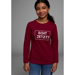 Langarmshirt Kidsworld "ECHT JETZT?", M&auml;dchen, Gr. 176/182, rot (bordeaux), Single Jersey, Obermaterial: 100% Baumwolle, bedruckt, Basic, Rundhals, Shirts Langarmshirt, Langarm, Basic-Passform, mit peppigem und dynamischem Aufdruck