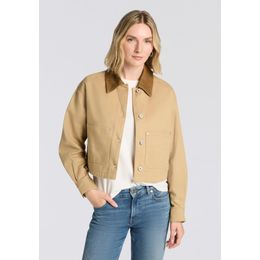 Kurzjacke HUGO BLUE "Andeso", Damen, Gr. 40, open beige 280, Denim/Jeans, Obermaterial: 100% Baumwolle, unifarben, relaxed fit h&uuml;ftlang, angesetztes B&uuml;ndchen mit Kn&ouml;pfen, Jacken Kurzjacke, im Boxy Fit, cropped