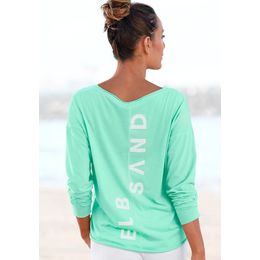Langarmshirt ELBSAND "Raina", Damen, Gr. XXL (44), gr&uuml;n (mint), Jersey, Obermaterial: 50% Baumwolle, 50% Polyester, unifarben, figurumspielend h&uuml;ftlang, Rundhals, Shirts Langarmshirt, mit Logoprint hinten, Longsleeve aus Baumwoll-Mix, Topseller