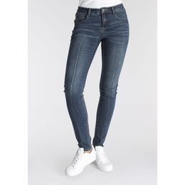 Skinny-fit-Jeans Arizona "Ultra-Stretch, sehr bequem, gut zu kombinieren", Damen, Gr. 40, N-Gr, blau (dunkelblau us), Denim/Jeans, Obermaterial: 74% Baumwolle, 24% Polyester, 2% Elasthan, skinny fit lang, Jeans Skinny-fit-Jeans, extra-eng geschnittene Beinform, normale Leibh&ouml;he
