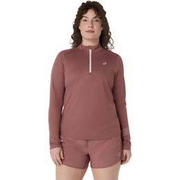 Laufshirt asics "asics ICON 1/2 ZIP LS TOP", Damen, Gr. S, rubble rot, Obermaterial: 100% Polyester, Shirts Laufshirt