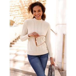 Strickpullover Casual Looks "Langarm-Pullover", Damen, Gr. 46, beige (elfenbein), 100% Baumwolle, gemustert, Pullover Strickpullover