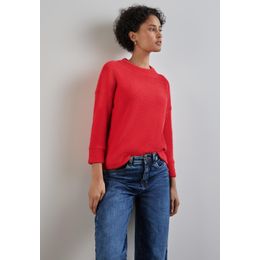 3/4-Arm-Shirt Street One, Damen, Gr. 44, rot (mandarin rot), Obermaterial: 65% Polyamid, 23% Polyester, 12% Viskose, unifarben, regular fit taillenbedeckt, ohne Ausschnitt, B&uuml;ndchen, Shirts 3/4-Arm-Shirt, mit Rollkragen