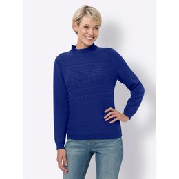 Stehkragenpullover Classic Basics "Stehkragen-Pullover", Damen, Gr. 48, blau (royalblau), 100% Baumwolle, unifarben, Pullover Stehkragenpullover