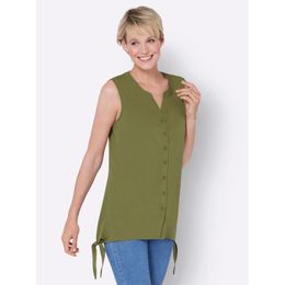 Blusentop Classic Basics, Damen, Gr. 46, gr&uuml;n (oliv), 100% Polyester, unifarben, V-Ausschnitt, Blusen Blusentop