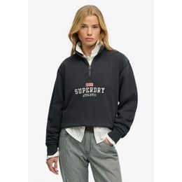 Sweatshirt Superdry "ATH ESS GRAPHIC HALF ZIP", Damen, Gr. XS, eclipse navy, Sweatware, Obermaterial: 100% Baumwolle, bedruckt, loose fit normal, Rundhals, Rippb&uuml;ndchen, Sweatshirts Sweatshirt