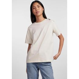 Rundhalsshirt Pieces "PCRIA SS SOLID TEE NOOS BC", Damen, Gr. M, beige (birch), Single Jersey, Obermaterial: 100% Baumwolle, unifarben, regular fit normal, Rundhals, Shirts Rundhalsshirt