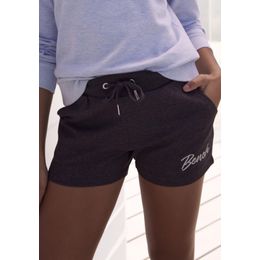 Relaxshorts BENCH. LOUNGEWEAR, Damen, Gr. 48/50, N-Gr, grau (anthrazit meliert), Interlock, Graumeliert (Obermaterial): 54% Baumwolle, 46% Polyester, bestickt, meliert, unifarben, Basic, Basic kurz, Hosen Relaxshorts, mit kleiner gl&auml;nzenden Logostickerei, Loungewear