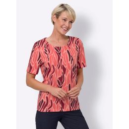 Rundhalsshirt Classic Basics "Rundhals-Shirt", Damen, Gr. 46, rot (flamingo, dunkelrot, bedruckt), 100% Baumwolle, gemustert, mehrfarbig, Rundhals, Shirts Rundhalsshirt