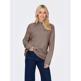 Strickpullover Only "ONLKATIA LS RIB HIGHNECK CC KNT", Damen, Gr. L, fungi detail:melange, Strick, Obermaterial: 50% Viskose, 27% Nylon, 23% Polyester, meliert, regular fit, Pullover Strickpullover