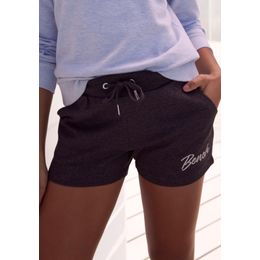 Relaxshorts BENCH. LOUNGEWEAR, Damen, Gr. 40/42, N-Gr, grau (anthrazit meliert), Interlock, Graumeliert (Obermaterial): 54% Baumwolle, 46% Polyester, bestickt, meliert, unifarben, Basic, Basic kurz, Hosen Relaxshorts, mit kleiner gl&auml;nzenden Logostickerei, Loungewear