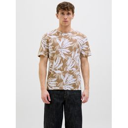 Jack & Jones Rundhalsshirt JACK & JONES "JJEBRYAN AOP TEE S/S O-NECK NOOS", Herren, Gr. XS, braun (coriander), Jersey, Obermaterial: 100% Baumwolle, bedruckt, relaxed fit taillenbedeckt, Rundhals, gerader Abschluss, Shirts Rundhalsshirt, mit All-Over Print