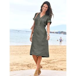 Sommerkleid Casual Looks "Kleid", Damen, Gr. 46, Normalgr&ouml;&szlig;en, gr&uuml;n (hellkhaki), 100% Lyocell, unifarben, knielang, V-Ausschnitt, Kleider Sommerkleid