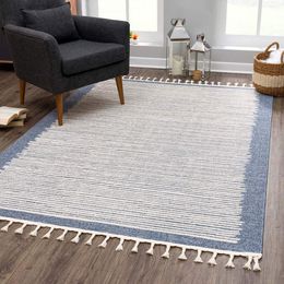Teppich Carpet City "Art 2231", blau, B:120cm H:7mm L:170cm, Polypropylen (PP), Teppiche, Teppich, L&auml;ufer, Kurzflor, mit Kettf&auml;den, Streifen-Muster