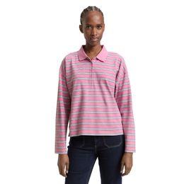 Langarmshirt Tom Tailor Denim, Damen, Gr. XS, pink blau multicolor stripe, Web, Obermaterial: 95% Baumwolle, 5% Elasthan, gestreift, regular fit normal, ohne Ausschnitt, gerader Abschluss, Shirts Langarmshirt, mit Streifen Muster