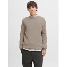 Jack & Jones Strickpullover JACK & JONES "JPRBLAREAGAN KNIT CREW NECK", Herren, Gr. L, greige detail:twist, Strick, Obermaterial: 100% Baumwolle, unifarben, regular fit normal, Rundhals, Rippb&uuml;ndchen, Pullover Strickpullover