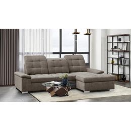 Ecksofa WERK2 "Carmen, mit Bettfunktion & Bettkasten, optional Sitztiefenverstellung", beige, B:264cm H:105cm T:170cm, 95% Polyester, 5% Nylon, Sofas, Ecksofa, ohne Sitztiefenverstellung, Struktur weich, beige