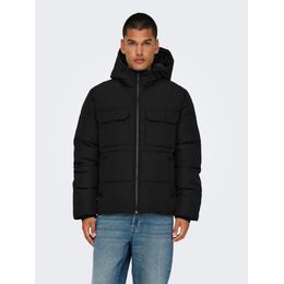 Only & Sons Steppjacke ONLY & SONS "ONSELIJAH PCKT. HOOD JACKET OTW NOOS", Herren, Gr. S, schwarz, Web, Obermaterial: 100% Polyester, unifarben, regular fit, Rippb&uuml;ndchen, Jacken Steppjacke