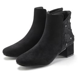 Stiefelette Lascana, Damen, Gr. 39, schwarz (schwarz, glitzer), Textil, Glitzer, unifarben, Schuhe Stiefelette, mit raffiniertem Detail und Blockabsatz, kurzer Stiefel VEGAN