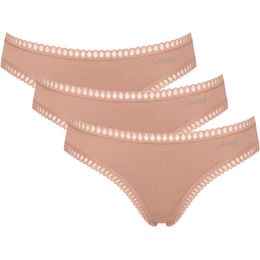 Minislip Sloggi "GO Crush Mini C3P", Damen, Gr. XL, braun (cameo braun), Single Jersey, Obermaterial: 95% Baumwolle, 5% Elasthan, gemustert, unifarben, k&ouml;rpernah, Unterhosen Minislip, mit Spitzendetails