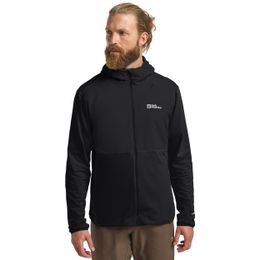 Kapuzenfleecejacke Jack Wolfskin "PRELIGHT TRAIL HOODY M", Herren, Gr. S (48), schwarz, Oberstoff: 84% POLYESTER, 16% ELASTHAN. Kontrastmaterial 1: 100% POLYESTER . Futter 1:00% POLYESTER, Jacken Kapuzenfleecejacke