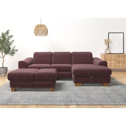 Ecksofa Home Affaire "Dundee L-Form", lila (flieder), B:264cm H:86cm T:170cm, Sofas, Ecksofa, wahlweise mit Kopfteilverstellung und zus&auml;tzlich mit Bettfunktion
