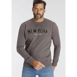 H.I.S. Sweater H.I.S, Herren, Gr. 3XL (64/66), grau (dunkel grau), Sweatware, Obermaterial: 60% Baumwolle, 40% Polyester, bestickt, normal, Rundhals, B&uuml;ndchen, Sweatshirts Sweater, Langarm, lockere Passform, bestickte Optik, Rundhalsausschnitt