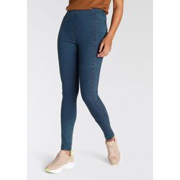 Jeansjeggings Arizona, Damen, Gr. 46, N-Gr, blau (blau washed), Denim/Jeans, Obermaterial: 63% Baumwolle, 32% Polyester, 5% Elasthan, Basic, skinny fit lang, Jeans Jeansjeggings, extra-eng geschnittene Beinform, hohe Leibh&ouml;he