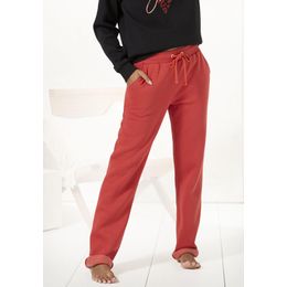Sweathose Lascana, Damen, Gr. 40/42, N-Gr, rot (rotbraun), Obermaterial: 60% Baumwolle, 40% Polyester, unifarben, bequem lang, Hosen Sweathose, Relax-/Loungehose mit seitlichen Taschen, Loungewear, Topseller