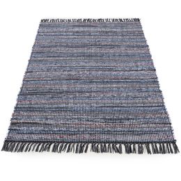 Teppich CarpetFine "Kelim Chindi, Wendeteppich", schwarz, B:200cm H:6mm L:290cm, Baumwolle, Polyester, Teppiche, Teppich, handgewebt, Fleckerlteppich mit Fransen, auch vielen in L&auml;ufergr&ouml;&szlig;en