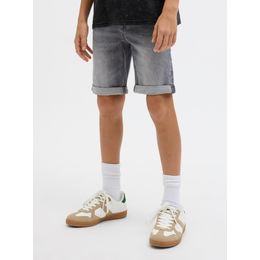 Jack & Jones Shorts JACK & JONES JUNIOR "JJIRICK bequem mit mittlerer Taille f&uuml;r Jungen", Jungen, Gr. 158, N-Gr, blau (grau denim detail:am 362, ofr 5658), Web, Obermaterial: 98% Baumwolle, 2% Elasthan, Abriebeffekte, unifarben, regular fit knielang, Hosen Shorts, unifarben, modisch, regular fit, Web