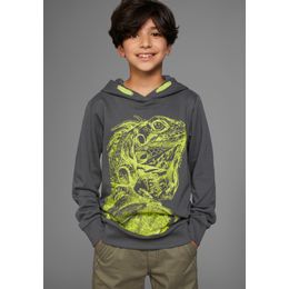 Kapuzensweatshirt Kidsworld "GECKO - Print", Jungen, Gr. 176/182, grau (anthrazit), angeraute Sweatware, Obermaterial: 100% Baumwolle. Kapuzenfutter: 100% Baumwolle, bedruckt, Basic, angesetztes B&uuml;ndchen, Sweatshirts Kapuzensweatshirt, cooles Tiermotiv, Topseller