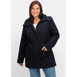 Parka sheego, Damen, Gr. 44, blau (nachtblau), 100% Baumwolle, Teddyfleece:100% Polyester, Wattierung:100% Polyester, unifarben, Jacken Parka
