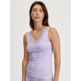 Tanktop Calida "Natural Comfort Lace", Damen, Gr. XS (36/38), lila (orchid petal), Single Jersey, Obermaterial: 92% Baumwolle, 8% Elasthan, normal h&uuml;ftbedeckend, V-Ausschnitt, Tops Tanktop, elastisch, V-Ausschnitt, weiche Spitze, breite Tr&auml;ger