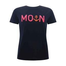 T-Shirt Zwillingsherz "MoinZH", Damen, Gr. S, blau (marine), Web, Obermaterial: 92% Baumwolle, 8% Elasthan, normal normal, Rundhals, Shirts T-Shirt, Kurzarm, Rundhalsausschnitt, Stickerei, Baumwollmischung
