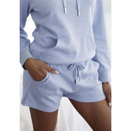 Relaxshorts BENCH. LOUNGEWEAR, Damen, Gr. 32/34, N-Gr, blau (hellblau meliert), Interlock, Graumeliert (Obermaterial): 52% Baumwolle, 48% Polyester, bestickt, meliert, unifarben, Basic, Basic kurz, Hosen Relaxshorts, mit kleiner gl&auml;nzenden Logostickerei, Loungewear