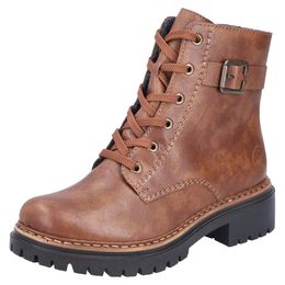 Schn&uuml;rboots Rieker, Damen, Gr. 43, braun, Lederimitat, used, Schuhe Schn&uuml;rboots, Winterstiefel, Boots mit kontrastfarbener Rahmennaht