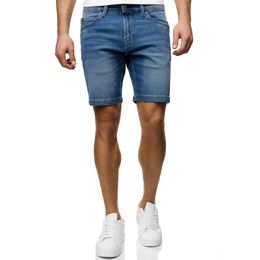 Shorts INDICODE "INMacfly", Herren, Gr. M, N-Gr, blau (ocean jeans blau), Web, Obermaterial: 98% Baumwolle, 2% Elasthan, unifarben, regular fit knielang, Hosen Shorts
