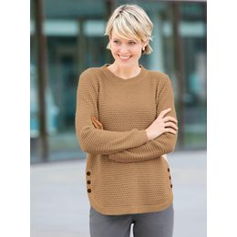 Strickpullover Classic Basics "Langarm-Pullover", Damen, Gr. 38, braun (camel), 100% Polyacryl, unifarben, Pullover Strickpullover