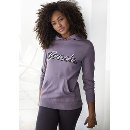 Kapuzensweatshirt BENCH. LOUNGEWEAR, Damen, Gr. 44/46, lila (mauve), Interlock, Obermaterial: 60% Baumwolle, 40% Polyester, unifarben, Basic, bequem h&uuml;ftbedeckend, Sweatshirts Kapuzensweatshirt, mit K&auml;ngurutasche, Loungeanzug, Hoodie