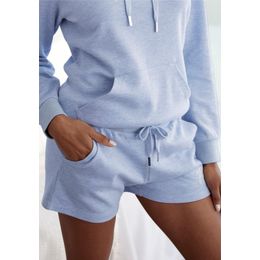 Relaxshorts BENCH. LOUNGEWEAR, Damen, Gr. 44/46, N-Gr, blau (hellblau meliert), Interlock, Graumeliert (Obermaterial): 52% Baumwolle, 48% Polyester, bestickt, meliert, unifarben, Basic, Basic kurz, Hosen Relaxshorts, mit kleiner gl&auml;nzenden Logostickerei, Loungewear