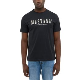 T-Shirt Mustang "MU-Austin", Herren, Gr. L, schwarz (jet schwarz), Jersey, Obermaterial: 100% Baumwolle, bedruckt, regular fit normal, Rundhals, Shirts T-Shirt