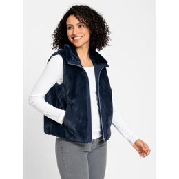 Fellimitatweste Inspirationen, Damen, Gr. 52, blau (dunkelblau), 100% Polyester, unifarben, Westen Fellimitatweste