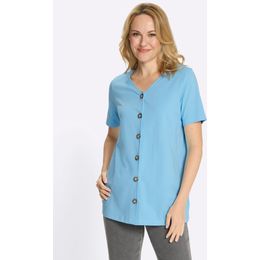 Longshirt Classic Basics "Longshirt", Damen, Gr. 38, aqua, 100% Baumwolle, unifarben, V-Ausschnitt, Shirts Longshirt